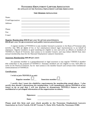 Fillable Online tennela TENNELA Member Application Form revised ...