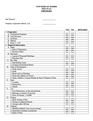 Fillable Online TOWNSHIP OF MORRIS SITE PLAN CHECKLIST Fax Email Print - pdfFiller