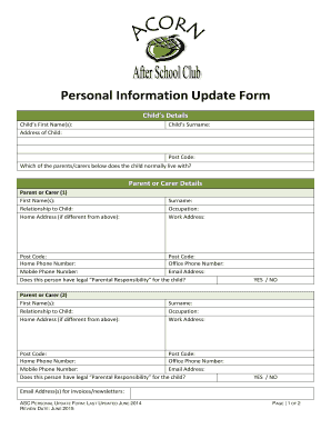 Fillable Online paviliondaynursery co Personal Information Update Form ...