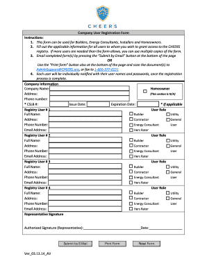 Fillable Online cheers2008 Company User Registration Form 1. 2. 3. by ...