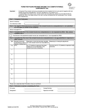 Fillable Online iras gov FORM FOR FILING REVISED INCOME TAX COMPUTATION ...