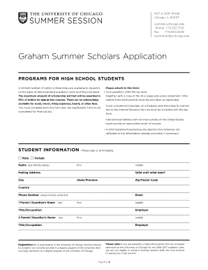 Fillable Online summer uchicago PROGRAMS FOR HIGH SCHOOL STUDENTS ...