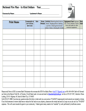 Fillable Online National Fire Plan - In Kind Dollars Year Fax Email ...
