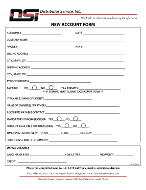 Fillable Online New Account Form (1) - Distributor Service Incorporated ...