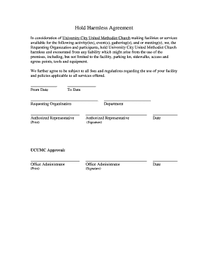 Fillable Online ucumc Hold Harmless Agreement Feb2010.doc Fax Email ...