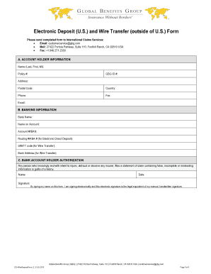 Fillable Online Electronic Deposit (U.S.) and Wire Transfer (outside of ...