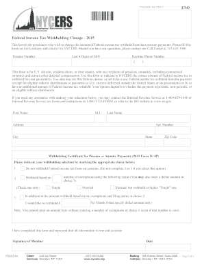 Federal Income Tax Withholding Change - 2015 - Nycers - Fill and Sign ...