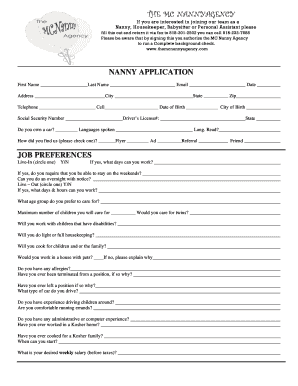 Fillable Online MC NANNY NANNY APPLICATION(2).doc Fax Email Print - pdfFiller