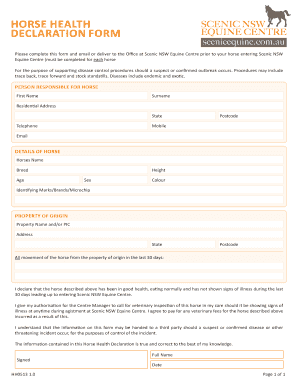 Fillable Online Horse health declaration form EQUINE CENTRE ...