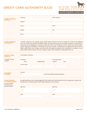 Fillable Online Credit Card authority (CCa) EQUINE CENTRE scenicequine ...