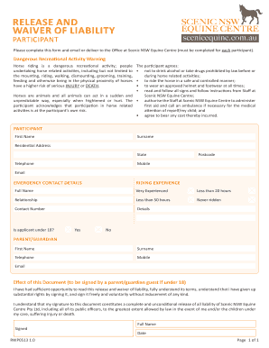 Fillable Online Release and waiveR of liability EQUINE CENTRE Fax Email ...