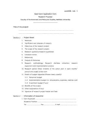 Fillable Online en mahidol ac 1 Seed Grant Application Form Research ...