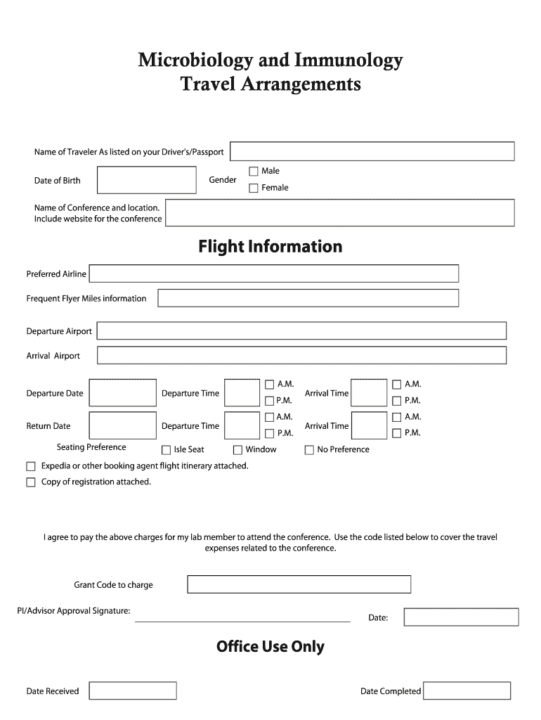 Fillable Online micacct vcu Microbiology and Immunology Travel Arrangements Fax Email Print ...