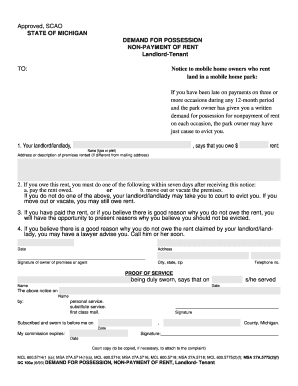 Fillable Online Approved, SCAO STATE OF MICHIGAN DEMAND FOR POSSESSION ...