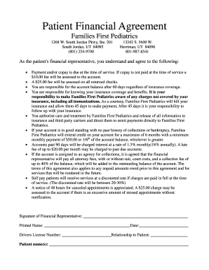 Fillable Online Patient Financial Agreement Families First Pediatrics ...