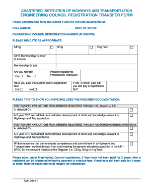 Fillable Online ciht org Transferring Engineering Council Registration ...