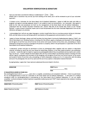 Fillable Online VOLUNTEER VERIFICATION & SIGNATURE Fax Email Print ...