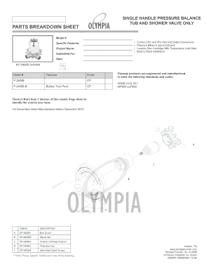 Fillable Online SINGLE HANDLE PRESSURE BALANCE TUB AND SHOWER VALVE ...