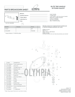 Fillable Online KITCHEN FAUCET PARTS BREAKDOWN SHEET - Olympia Faucets ...