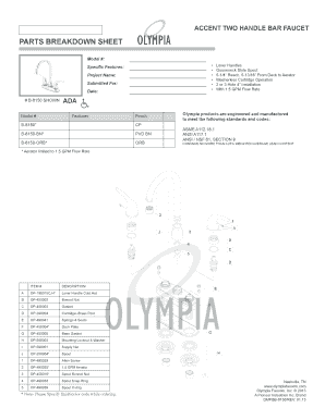 Fillable Online PARTS BREAKDOWN SHEET - olympiafaucets.com Fax Email ...