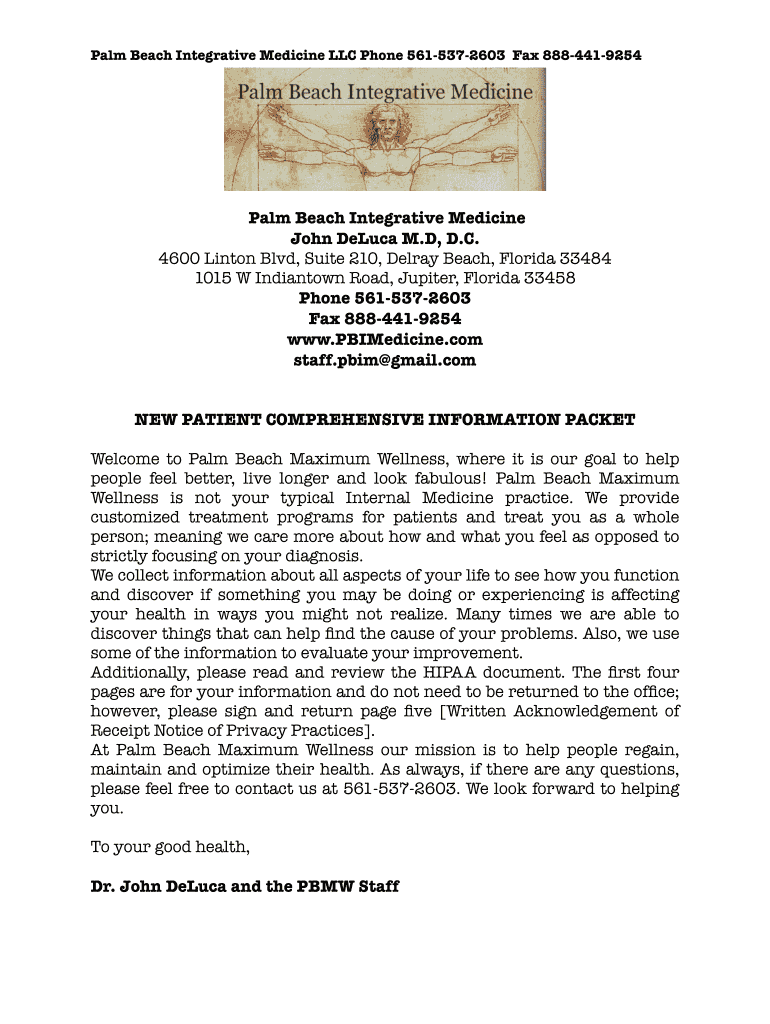 Fillable Online Palm Beach Integrative Medicine LLC Phone 561-537-2603 ...