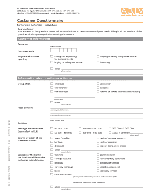 Fillable Online Customer Questionnaire - ABLV Bank Fax Email Print ...