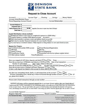 Fillable Online Request to Close Account - dsbks.com Fax Email Print ...
