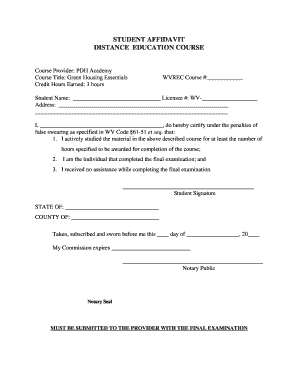 Fillable Online STUDENT AFFIDAVIT Fax Email Print - pdfFiller