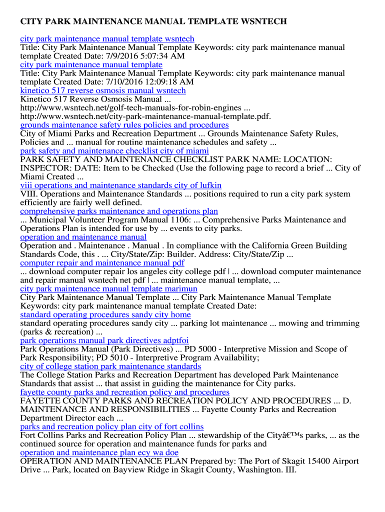 Fillable Online City park maintenance manual template wsntech. Download ...
