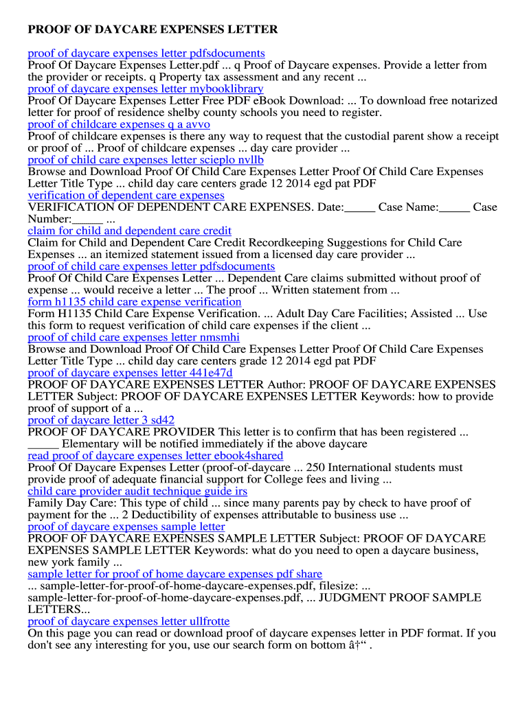 Fillable Online Proof of daycare expenses letter. Download Free proof ...