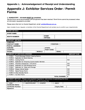 Fillable Online Appendix J: Exhibitor Services Order / Permit Forms Fax ...