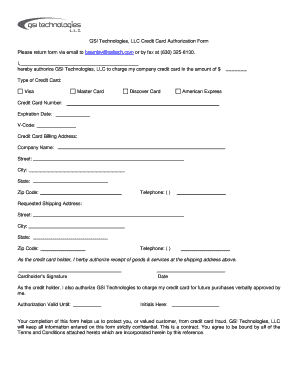 Fillable Online GSI Technologies, LLC Credit Card Authorization Form ...
