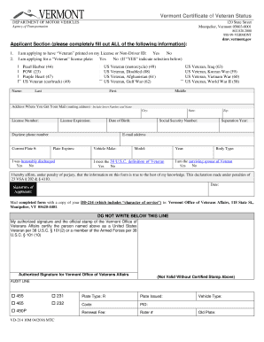 Fillable Online dmv vermont Vermont Certificate of Veteran Status Fax ...