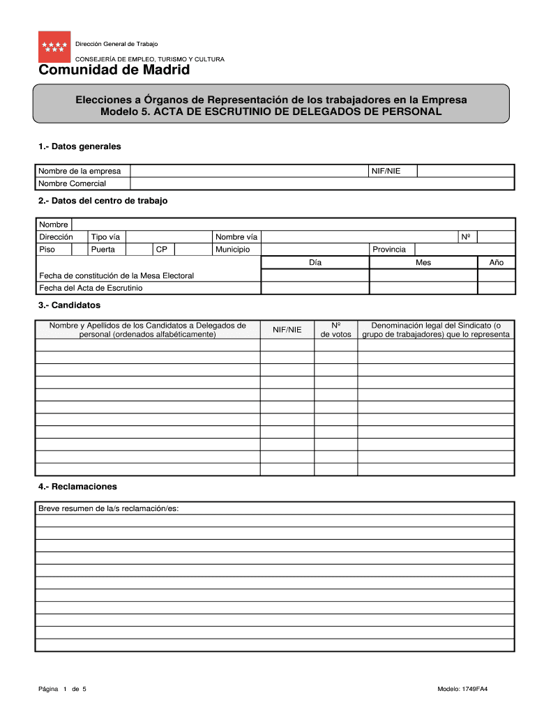 Fillable Online P gina 3 de 5 Modelo: 1749FA4 Comunidad de Madrid DATOS DE IDENTIFICACI N: A ...