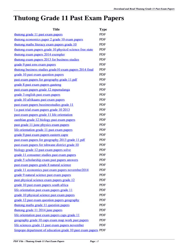 Fillable Online Thutong Grade 11 Past Exam Papers thutong grade 11 past ...