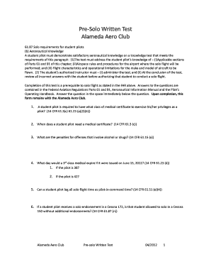 Fillable Online Pre-Solo Written Test - Alameda Aero Club Fax Email ...