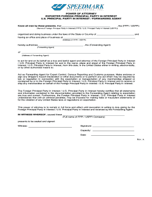 Fillable Online POWER OF ATTORNEY EXPORTER FOREIGN PRINCIPAL PARTY IN ...