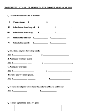 Fillable Online kvno1jaipur WORKSHEET CLASS III SUBJECT - EVS MONTH APRIL-MAY 2016 Q 1 ...