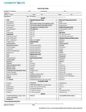 Fillable Online List of Lab Tests - blongevityislifebbcomb Fax Email ...