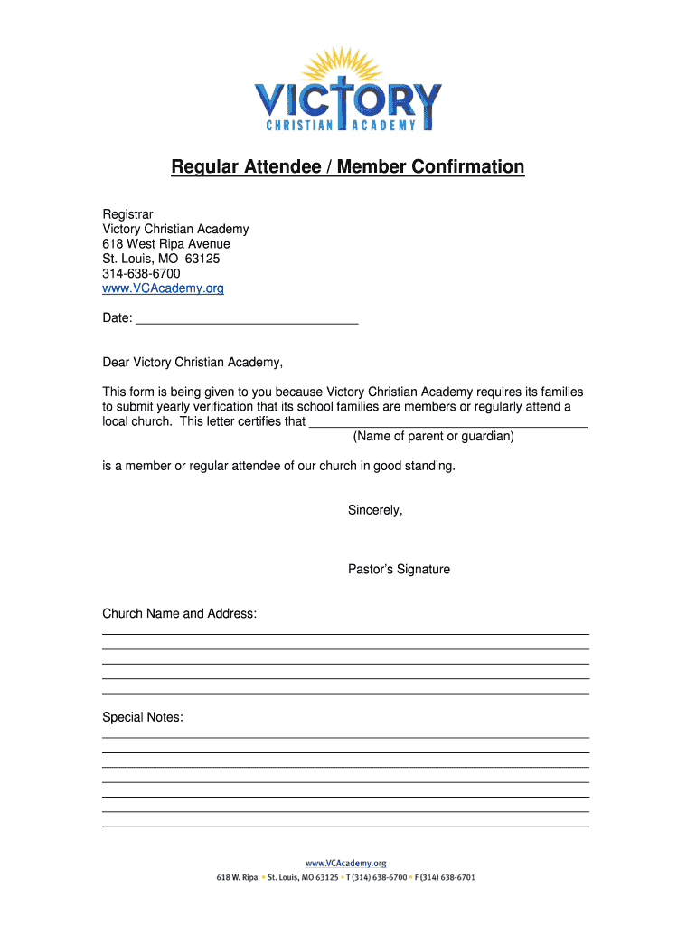 Fillable Online vcacademy Regular Attendee / Member Confirmation ...