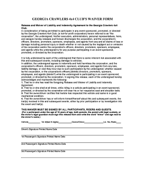 Fillable Online GEORGIA CRAWLERS 4x4 CLUB'S WAIVER FORM Fax Email Print ...