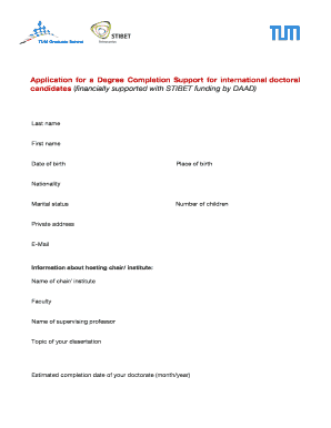 Fillable Online gs tum Application for a Degree Completion Support for ...