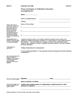 Fillable Online 3inpartnership co Proxy (Company or Individual Voluntary Arrangements ...