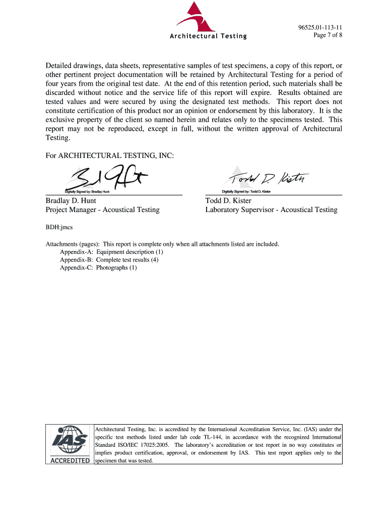 Fillable Online asdw ACOUSTICAL PERFORMANCE TEST REPORT Rendered to ...