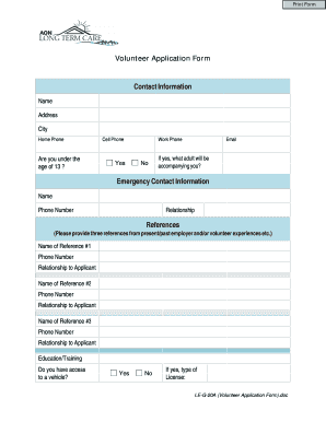 Fillable Online Volunteer Application Form - aonlongtermcare.com Fax Email Print - pdfFiller