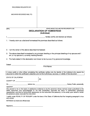 Fillable Online DECLARATION OF HOMESTEAD (Individual) Fax Email Print ...