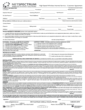Fillable Online hosted netspectrum High Speed Wireless Internet Service - Customer Agreement Fax ...