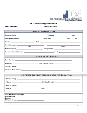 Fillable Online NOVA PRTF Admission Application 8-17-15.doc Fax Email ...