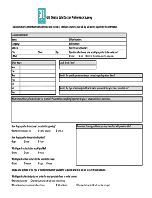 Fillable Online GIE Dental Lab Doctor Preference Survey Fax Email Print - pdfFiller