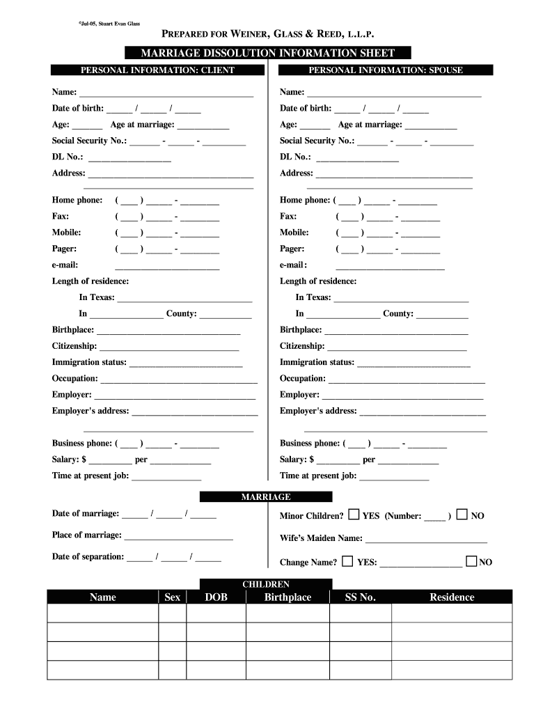 Fillable Online MARRIAGE DISSOLUTION INFORMATION SHEET Fax Email Print ...
